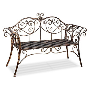 HLC Antique Bronze Metal Garden Bench Chair 2 Seater for Garden, Yard, Patio, Porch and Sunroom