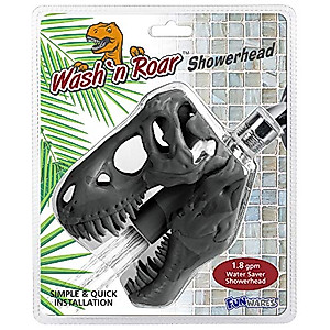 Funwares Wash n' Roar T-Rex Shower Head, Gray - Shower Nozzle Shaped like a Tyrannosaurus Rex Skull