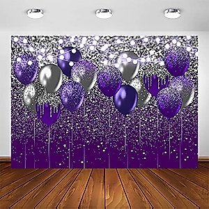 Avezano Purple and Silver Glitter Backdrop for Birthday Wedding Prom Graduation Photography Background Glitter Silver Purple Balloon Party Decorations Photoshoot Photobooth (7x5ft, Purple and Silver)