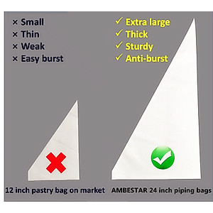 AMBESTAR 24 Inch Extra Large Piping Bags Disposable, Thickened 100Pcs Disposable Clear Plastic Icing Piping Bags, Food Grade Cake Decorating Bags for Dessert, Pastry, Cookies, Cupcake Decorating