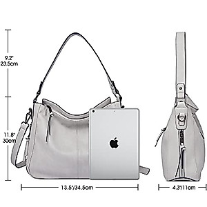 FOXLOVER Leather Hobo Bags for Women Large Crossbody Shoulder Purse Ladies Tote Handbag (Beige)