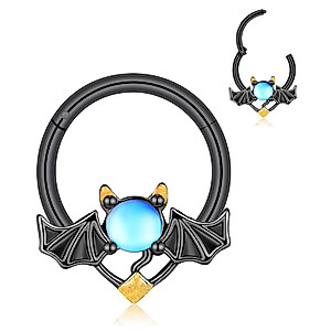 Longbeauty 16G Septum Clicker Ring Angels and Demons Nose Rings Hoops Ear Cartilage Daith Tragus Earrings Nose Piercing Jewelry for Women Men