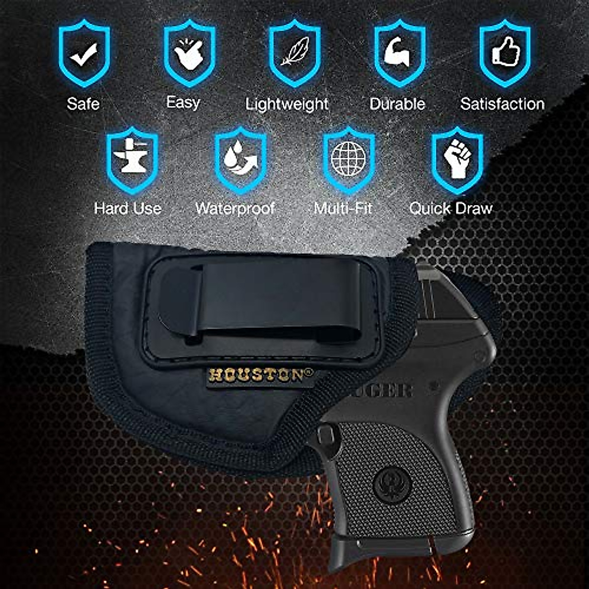 IWB Gun Holster for S&W Bodyguard, Taurus TCP, Sig P238, Jimenez JA, PPK 380. Ruger LCP by Houston - ECO Leather Concealed Carry Soft - Suede Interior for Protection (Left) (CHP-71-LH)