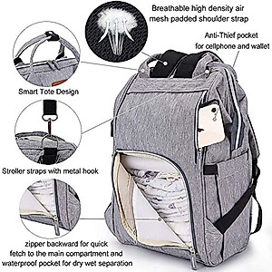 Diaper Bag Backpack,Multifunction Travel Backpack with USB Charging Port Baby Shower Baby Nappy Changing Bags-Grey