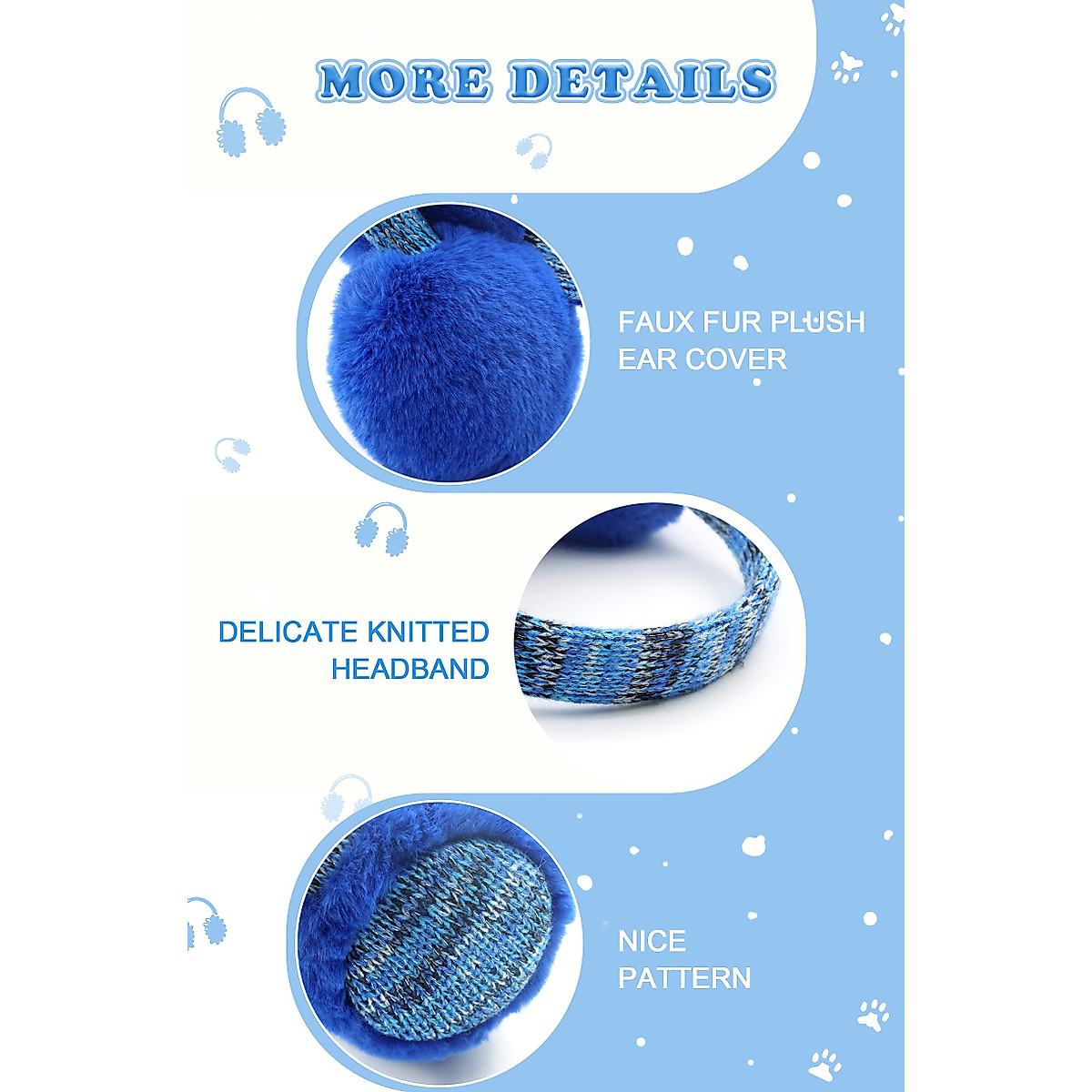 RAOEXI Winter Ear Muffs For Kids Warm Furry Knit Girls Earmuffs Boys Baby Plush Toddler Ear Warmers Outdoor Ear Covers(Blue)