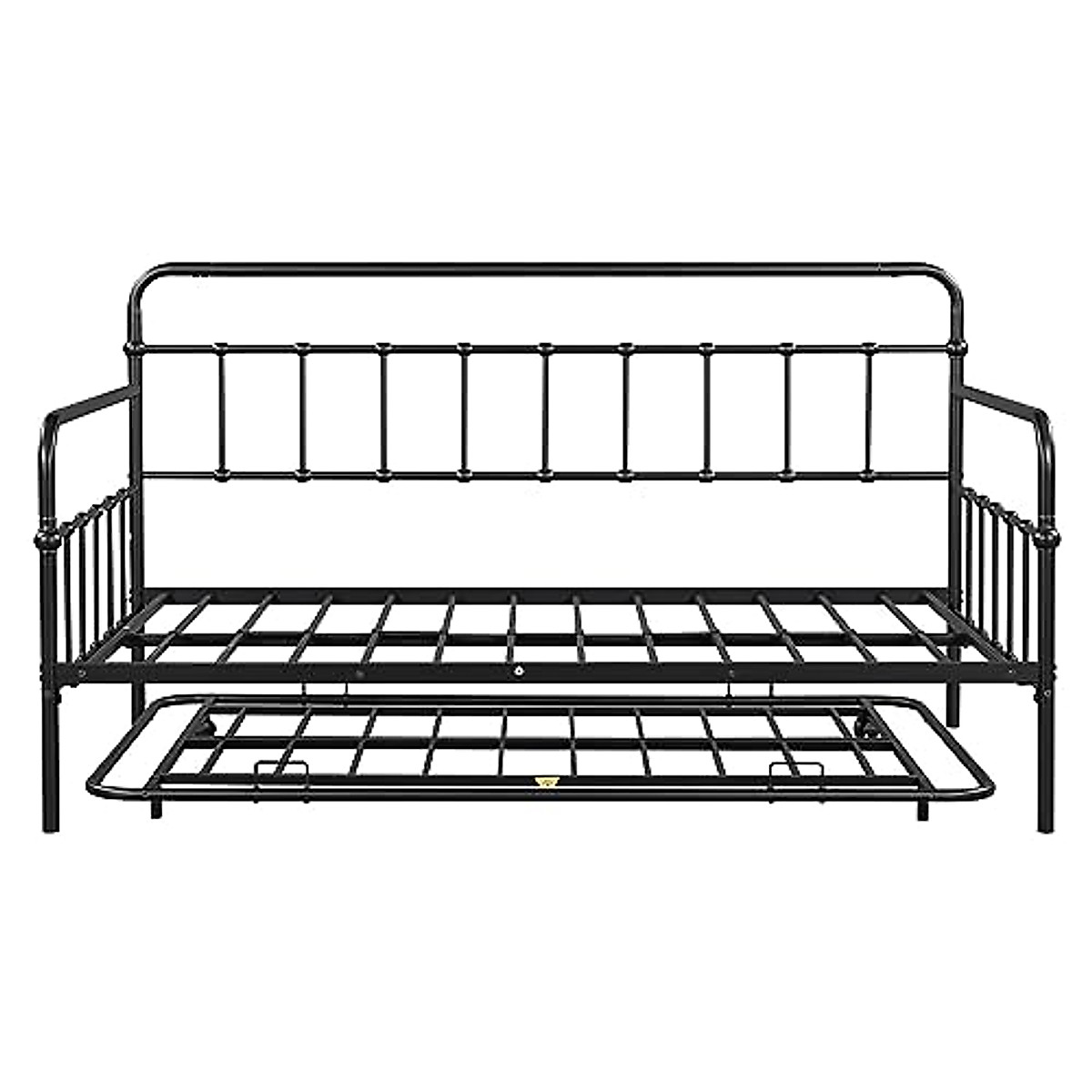 Oudiec Twin Size Metal Daybed with Trundle, Sofa Bed Frame Steel Slat Support for Teenagers/Adult Bedroom, Space Saving Design & No Box Spring Needed, Black