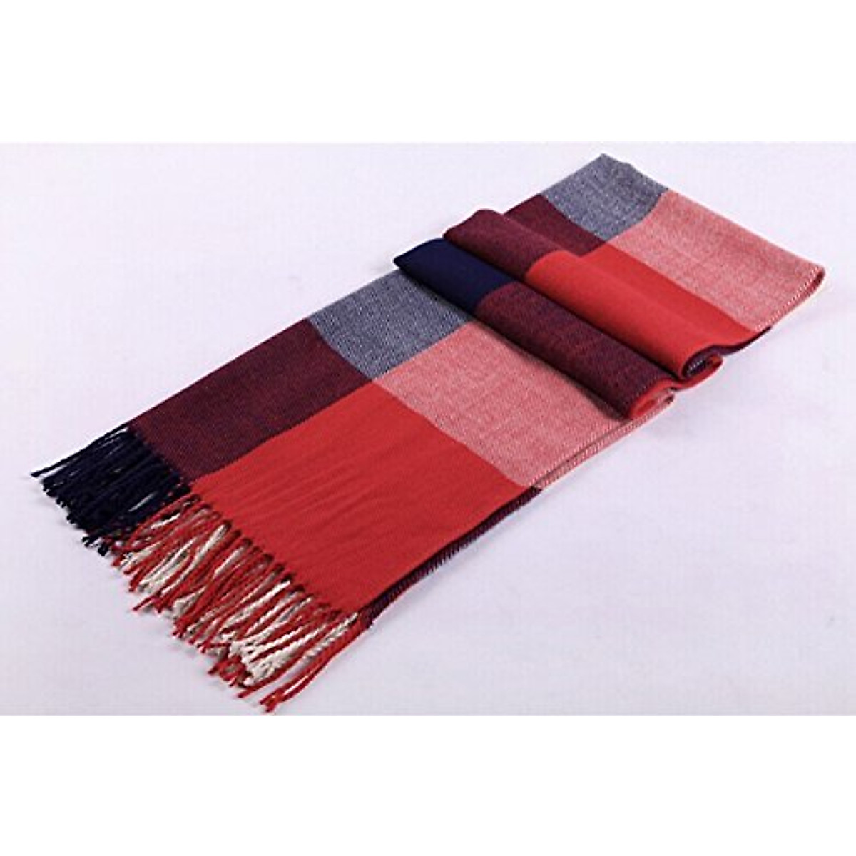 Wander Agio Women's Fashion Long Shawl Big Grid Winter Warm Lattice Large Scarf Orange Red Winter
