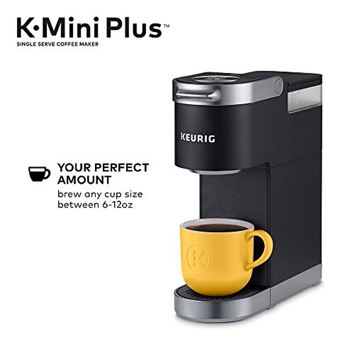 Keurig K-Mini Plus Single Serve K-Cup Pod Coffee Maker, with 6 to 12oz Brew Size, Stores up to 9 K-Cup Pods, Travel Mug Friendly, Matte Black (Renewed)