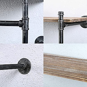 OLDRAINBOW Industrial Pipe Clothing Rack Wall Mounted with Real Wood Shelf,Pipe Shelving Floating Shelves Wall Shelf,24in Retail Clothes Racks Display Rack