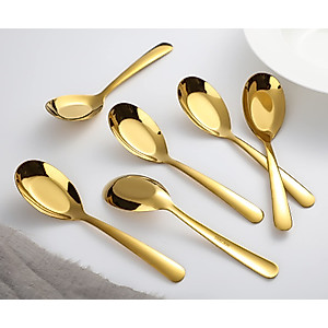 Soup Spoons Stainless Steel, Heavy-Weight Soup Spoons Set of 6, Chinese Soup Spoons Mirror Polished Ramen Spoons