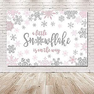 MEHOFOND 8x6ft Winter Snowflake Girl Baby Shower Photo Background Props Pink and Silver Backdrops Party Decoration Winter Wonderland Photo Photo Banner for Dessert Table Supplies