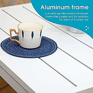 Soleil Jardin 3-Piece Outdoor Bistro Set Aluminum Patio Furniture Bistro Table Set Outdoor Dining Table and Stackable Chairs with Cushion, White Finish & Lattice Cushion