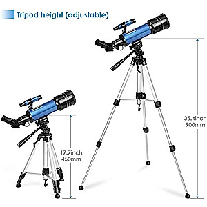 Tuword Telescope for Beginners Adults Kids, 70mm Aperture 400mm AZ Mount Astronomical Refracting Telescope Adjustable(17.7-35.4In) Portable Travel Telescopes with Backpack, Phone Adapter