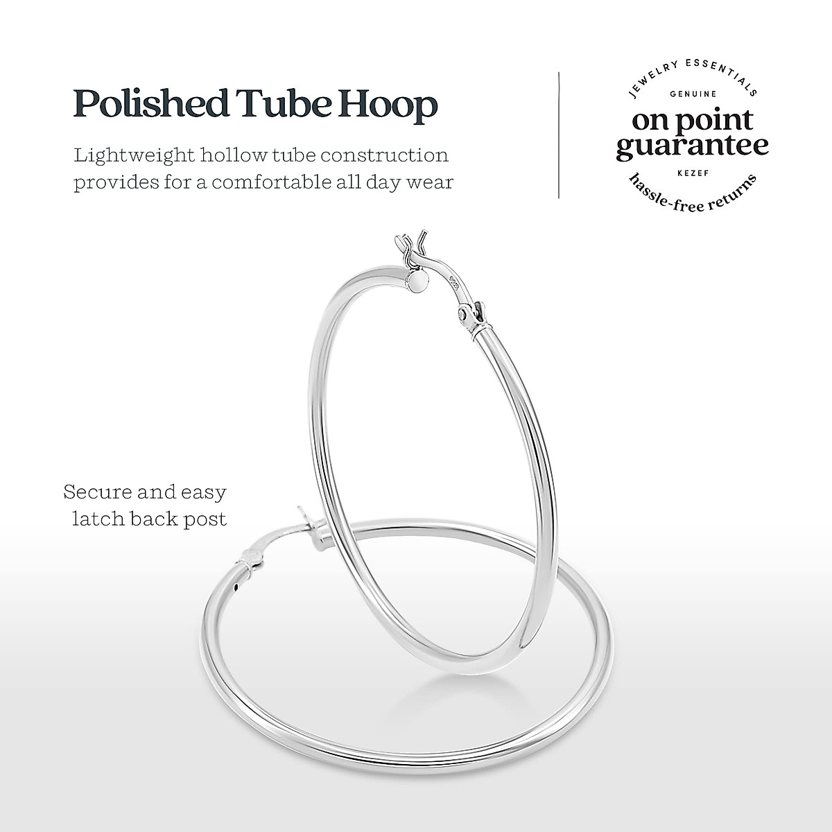 KEZEF 925 Sterling Silver Hoop Earrings For Women, Men | 2mm Thin High Polished Silver Hoop Earrings Hypoallergenic | Lightweight Jewelry Earring 40mm Diameter