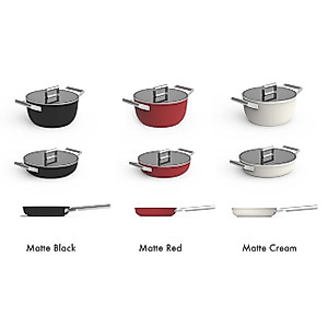 SMEG 6PC Cookware Set, Black 9.5" Fry Pan 11" Fry Pan 3qt Sauce Pan 5 Qt Casserole CKFB06BLMUS Made in Italy