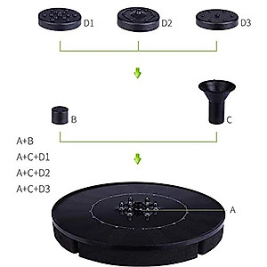 XUNMAIFBT Solar Fountain Pump 2.4 W Circle Solar Water Built-in 600 mAh Battery with LED 4 Nozzles, for Bird Bath, Fish Tank, Pond, Garden, Swimming Pool