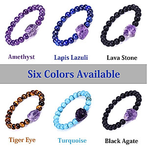 QVVWOPQ 8MM Amethyst Crystal Tiger Eye Stretch Bracelet with Irregular Stone 7.48 In Healing Gemstone Charm Bracelets Chakra Energy Charm Handmade Bracelets for Men Womens
