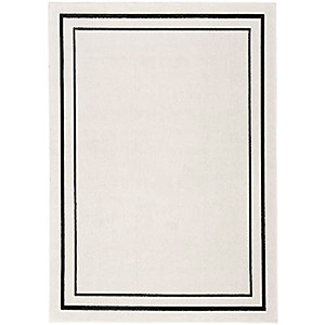 Nourison Essentials Indoor/Outdoor Ivory/Black 5' x 7' AreaRug, EasyCleaning, Non Shedding, Bed Room, Living Room, Dining Room, Backyard, Deck, Patio (5x7)