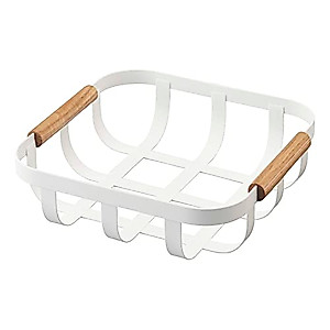YAMAZAKI Home Tosca Fruit Basket - Kitchen Decorative Metal Holder Bowl - Steel + Wood, White