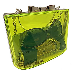 Cirilla Women Acrylic Transparent Evening Bag Clutch Purse with Bow-style lock for Wedding Cocktail Party Banquet (black)