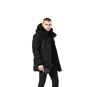 WEEN CHARM Men's Warm Parka Ski Jacket Water Resistant Puffer Jacket Long Winter Coat with Detachable Hood Faux-Fur Trim