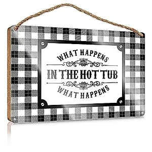 Porch Funny Signs What Happens in The Hot Tub Stays in The Hot Tub Wooden Sign Signs and Plaques Wood Bathroom Decor (Color : Colour, Size : 23X35CM)