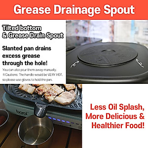 UPIT Korean BBQ Grill Pan - Induction Stovetop Compatible Aluminum Nonstick Indoor Skillet Portable Plate with Grease Draining Spout, 13-inch