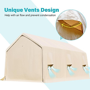 ADVANCE OUTDOOR 13x20 ft Garage Tent Carports with 2 Roll up Doors & Vents Outdoor Portable Storage Shelter for Vehicle Truck Boat Anti-UV Snow Resistant Waterproof, Beige