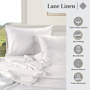 LANE LINEN 100% Egyptian Cotton Sheets Queen Size - 1000 Thread Count White Bed Sheets for Queen Size Bed, Long Staple Cotton Bedding Sheets, Sateen Weave, Luxury Hotel Sheets, Fits upto 17" Mattress
