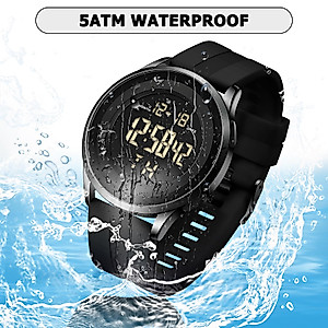 COSSINIGE Mens Digital Waterproof Military Watch for Men Black Dive Tactical Sports Minimalist Ultra-Thin Wrist Watch