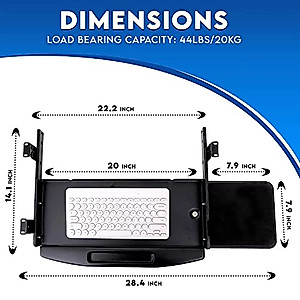 Oaskrac Keyboard Tray Under Desk, Keyboard Drawer Under Desk Slide with 360 Rotating Mouse Platform, Slide-Out Platform Computer Drawer for Typing, 20 inch, Black