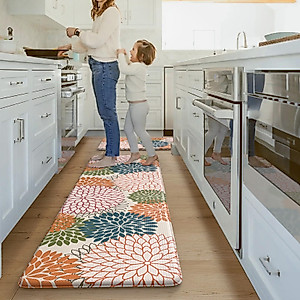 Kitchen Rugs and Mats Cushioned Anti Fatigue Kitchen Mat 2PCS Non-Skid Waterproof Kitchen Runner Rug Comfort Foam Standing Mat for Floors,Office,Laundry,Sink,Floral