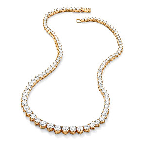 PalmBeach Yellow Gold-plated Round Cubic Zirconia, Graduated Eternity Tennis Necklace (7.5mm), Fold Over Clasp, 16 inches