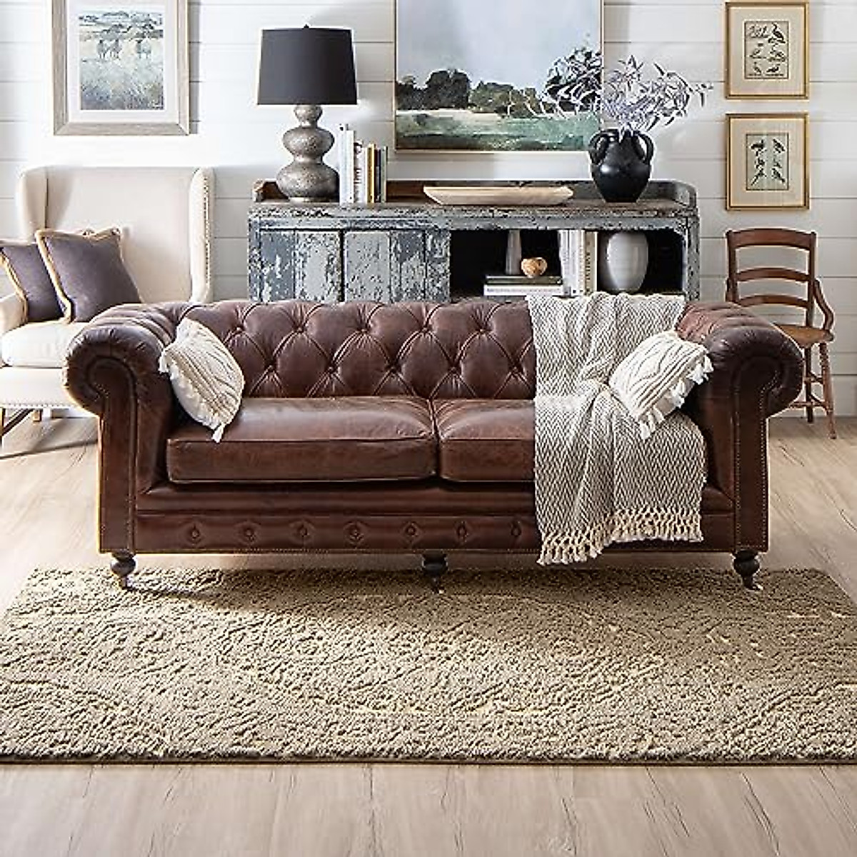 Mohawk Home Francesca Ornamental Medallion Sand 5' x 8' Shag Area Rug Perfect for Living Room, Dining Room, Office