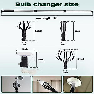 12FT Light Bulb Changer for High Ceilings and Recessed Lights, Light Bulb Extension Pole Changer for High Ceilings, Light Bulb Removal Tool with Baskets and Suction Cup