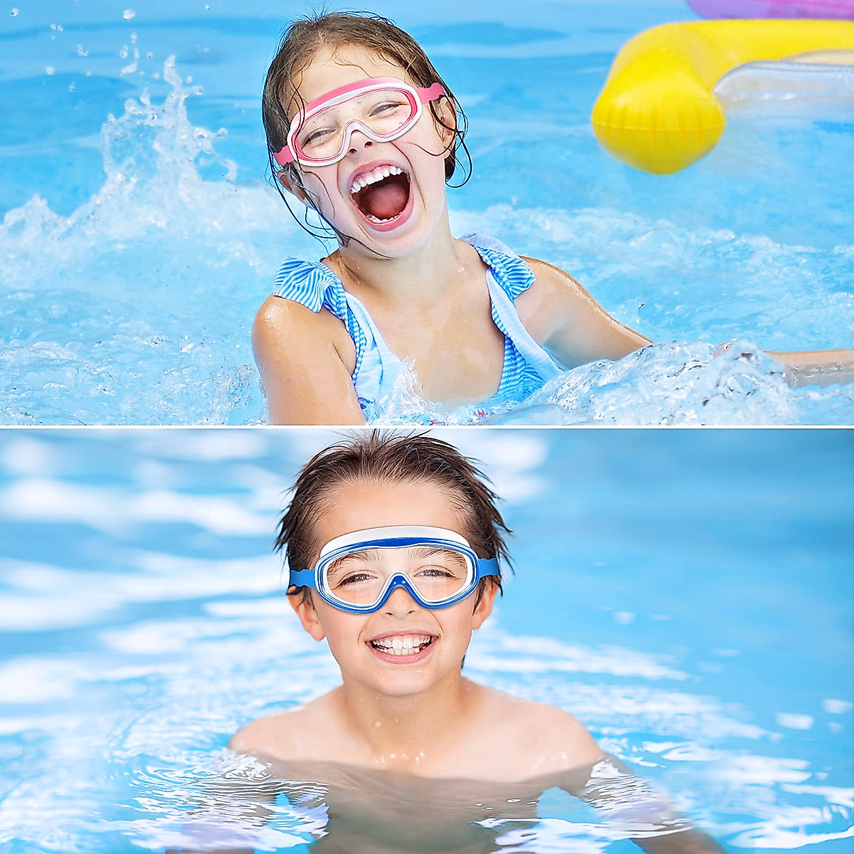 COOLOO Kids Swim Goggles for Age 3-15, 2 Pack Kids Goggles for Swimming with Nose Cover, No Leaking, Anti-Fog, Waterproof
