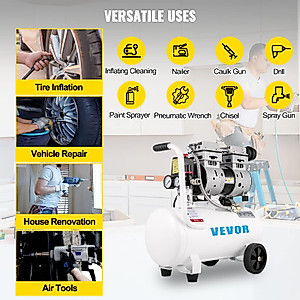 VEVOR Air Compressor 6.6 Gallon, Portable Air Compressor 1 HP, Oil Free Air Compressor Steel Tank 750W, Pancake Air Compressor 115 PSI, Ultra Quiet Compressor for Home Repair, Tire Inflation