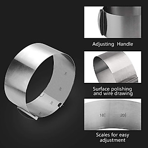 Gutsdoor Adjustable Cake Mold Ring 6-12 Inch Mousse Ring Stainless Steel Cake Mold Set 2-piece Baking Tool (Square+Round)