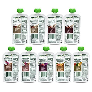 Sprout Organic Baby Food, Stage 4 Toddler Pouches, 8 Flavor Power Pak and Smoothie Sampler, 4 Oz Purees 12 Count (Pack of 1)