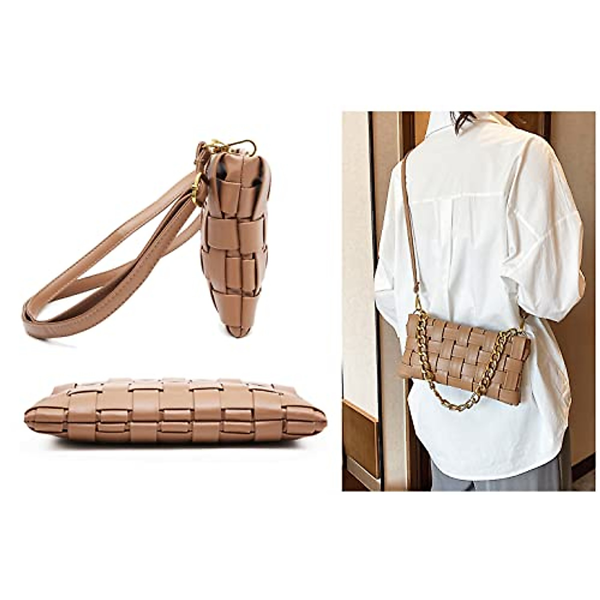 YP Woven Small Crossbody Handbag Purse for Women Oversized Woven Shoulder Strap Messenger Bag Clutch Wallet Square Bag (Brown1)