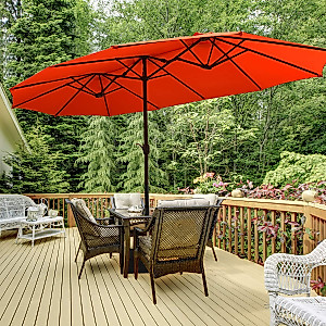 Tangkula 15 Ft Patio Double Sided Umbrella with Base, Extra Large Market Outdoor Twin Table Umbrella with Crank Handle