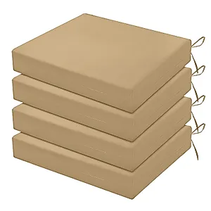 LOVTEX Outdoor Chair Cushions Set of 4, Outdoor Patio Chair Cushions with Ties,Waterproof Chair Cushions for Outdoor Furniture, 18.5 x 16 x 3 inch, Khaki