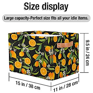 Funky Qiu Tropical Lemon Flower Storage Basket Cube Large Toys Storage Box Bin with Handle Collapsible Closet Shelf Cloth Organizer for Nursery Bedroom,15x11x9.5 in,1 Pack