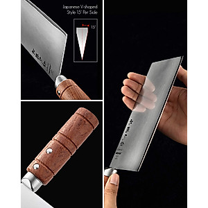 HEZHEN 7" Cleaver Knife, Composite Steel Chinese Kitchen Chef Knife, Clad Steel Butcher Knife, Padauk Wood Handle