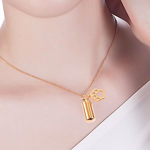 YOOYEH Memorial Dog Urns Necklace Pet Cremation Urn Pendant Cat Urn Necklace with Hollowout Paw Pet Memory Keepsakes Urn Holder Stainless Steel Pet Urn Necklace Cremation Jewelry for Pets