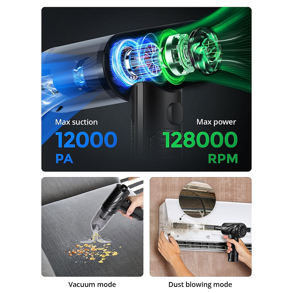 Compressed Air - Keyboard Cleaner - 3 in 1 Electric Air Duster & Mini Computer Vacuum & Cordless Inflating Swimming Pool - Canned Air Blower Dust Off for Electronic,Office,Home Cleaning