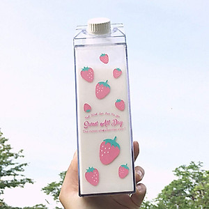 Milk Carton Water Bottle 17oz (500mL) Plastic Clear Square, No BPA Leakproof Portable Reusable Milk Carton Shaped Juice Bottle Perfect for Fitness Gym Camping Sports