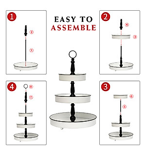 MODE HOME Decorative 3 Tiered Metal Tray Stand with Handle for Kitchen, Dining Room, Bathroom, Shelf Coffee Bar Table, Modern Farmhouse Seasonal Display Tiered Tray Decor, Black and White