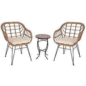 MOOOTTO 3 Pieces Outdoor Conversation Set, Patio Bistro Sets with 2 PE Wicker Chairs and Coffee Table,Patio Furniture Set for Porch, Sunroom, Deck, Backyard