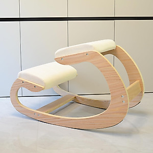 QIUJIARUI Ergonomic Kneeling Chair with Comfort Cushion，Wooden Rocking Seat for Improved Posture – Perfect for Home and Office Use (Beige)